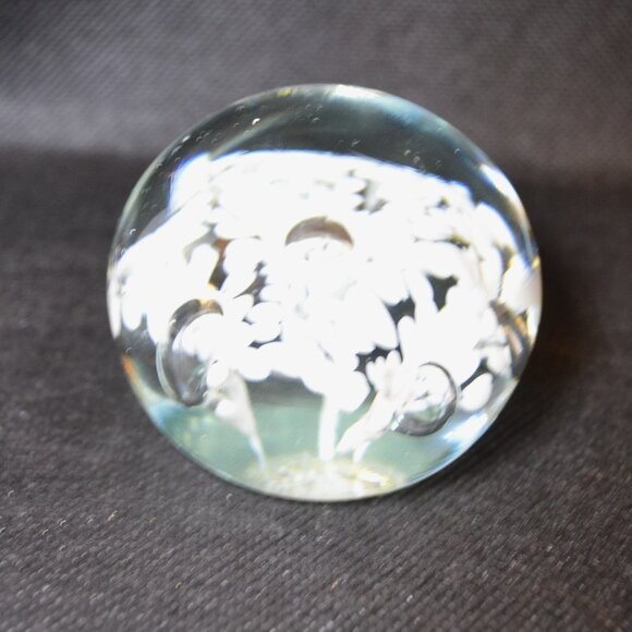 Accents | Glass Paperweight With White Flowers Inside Home And Office ...